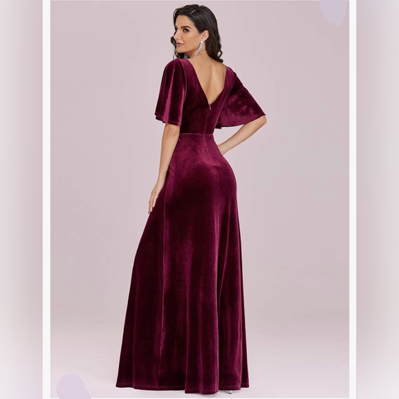 Ever Pretty | Dresses | Ever Pretty Burgundy Velvet Gown Vneck Size ...